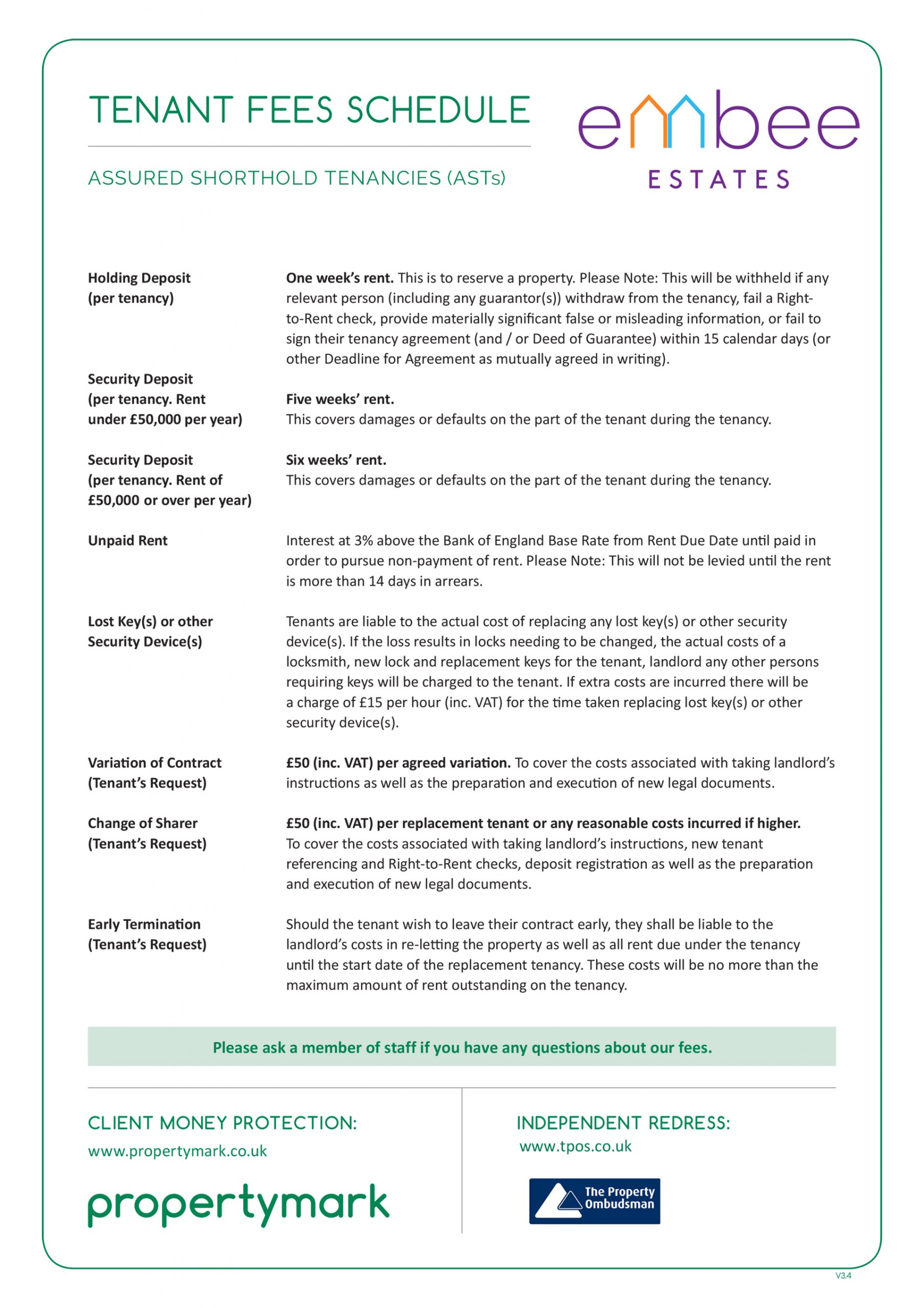 Tenant Fees – Embee Estates